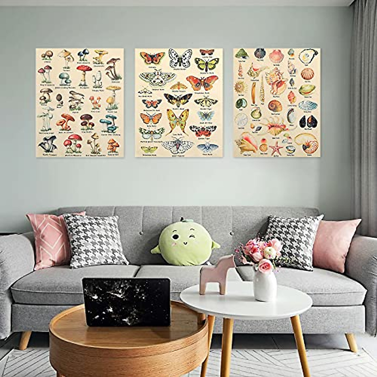 Lourny 3Pcs Flower Tapestry Wall Hanging - Wildflower Plant Floral Fruit Tapestry Butterfly Botanical Small Tapestries for Bedroom Living Room