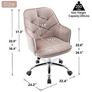 SSLine Velvet Home Office Chair,Modern Swivel Accent Chair,360° Upholstered Adjustable Swivel Armchair Desk Chair Reception Chair Nice Task Chair for Office, Living Room,Bed Room(Grey)