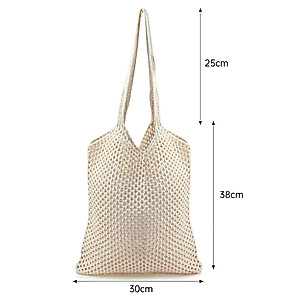 Stizimn Crochet Mesh Beach Tote Bag Shoulder Bag Handbags Knitting Hollow Summer Bag Hobo Bag Aesthetic for Women (Beige3)