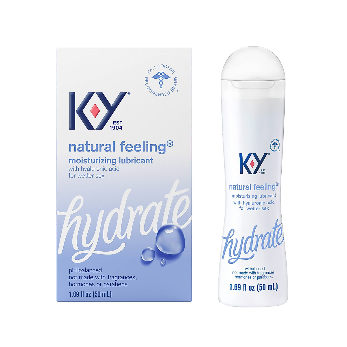 K-Y Water Based Lube Natural Feeling 1.69 fl oz Personal Lubricant for Adult Couples, Men, Women, Vaginal Moisturizer, pH Balanced, Hormone & Paraben Free, Latex Condom Compatible