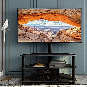 IANIYA Swivel Floor TV Stand Height Adjustable Bracket Entertainment Stand for 32 to 65 inch TV | 3-Tier BlackTempered Glass Multi-Function TV Stand