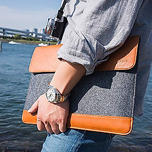 tomtoc Slim Laptop Sleeve for 13-inch New MacBook Air 2022-2018 M2/A2681 M1/A2337 A2179, 13-inch MacBook Pro 2022-2016 M2/A2686 M1/A2338 A2251 A2289, Dell XPS 13 Plus, Felt & PU Leather Envelope Case