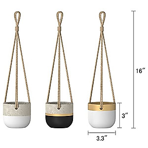 Dahey 3 Pack Small Cement Hanging Planter Succulent Pots with Jute Rope Hanger Modern Mini Concrete Flower Pots Indoor for Cactus Herb or Small Plants Home Decor, 3 Inch