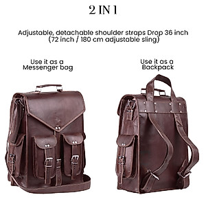 Handmade World Brown Vintage Leather Backpack Laptop Messenger Bag Rucksack Sling for Men Women (11" x 15")