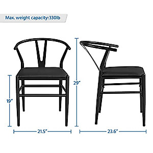 Yaheetech 4pcs Metal Dining Chair Y-Shaped Backrest Chair PU Leather Seat Solid Metal Arm Chairs, Black
