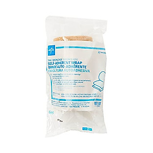 Medline Self Adherent Cohesive Wrap Bandage, Latex-Free, 4" x 5 Yards, Tan (18 Count)