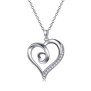 Natural Diamond Heart Pendant Necklaces for Women Sterling Silver, Fine Jewelry for Wife Girlfriend, Love Gifts for Her (0.15ct) 16"-18"