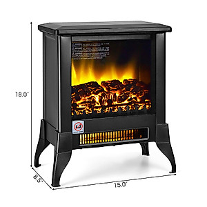 Tangkula 18 Inches Electric Fireplace Stove, 1400W Freestanding Fireplace Heater w/Realistic Flame Effect, Adjustable Temperature, Overheat Protection, Quiet Operation, Space Heater for Indoor Use