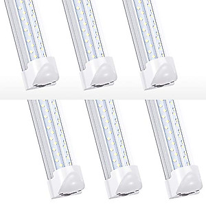 LIGHEART LED Light Fixture,120W 8FT Linkable Shop Light, T8, V-Shaped, Integrate 8 foot Light Tube,14400LM,Clear Lens 6000K, Plug and Play,Fluorescent Lamp Replacements(6-Pack)