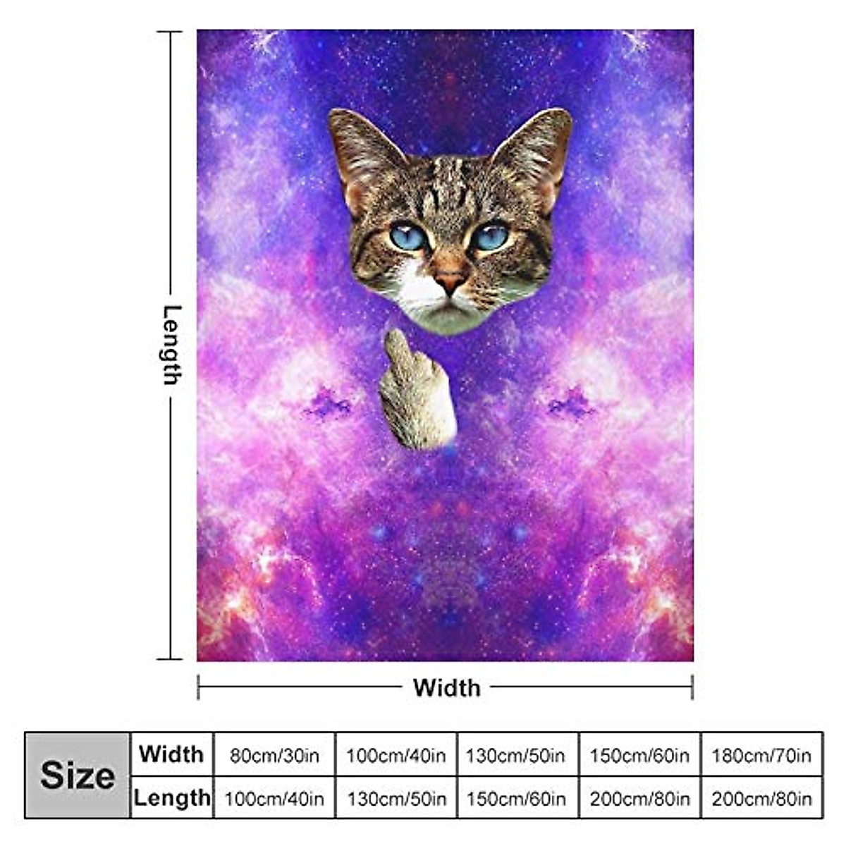 Flannel Fleece Blanket Light-Weight Throw Blanket Smothness Beach Blanket Cat Middle Finger Cosmos Pattern Air-Conditioned Quilts for Home Decoration (30 x 40 Inches)