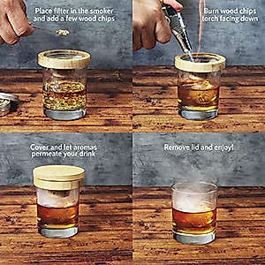 Cocktail Smoker Kit for Whiskey Old Fashion and Bourbon | with Torch 4 Flavors of Wood Chips Food Grade Torch Wooden Case