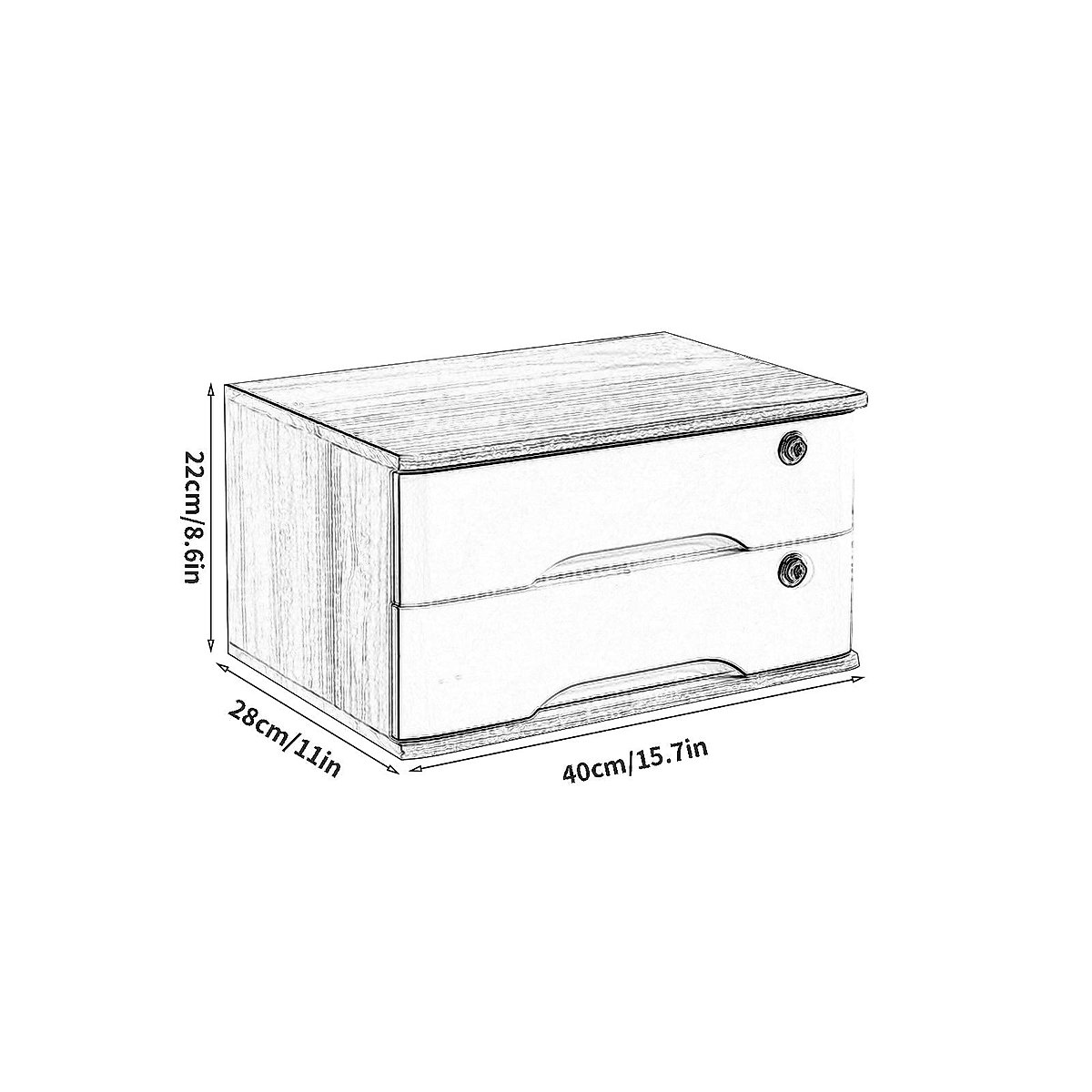 YUZDNM Flat File Cabinet Storage - Desktop Storage Box with Drawers, Desktop Drawer Cabinet, Wooden File Cabinet/Desktop Storage Cabinet/Data Cabinet, 2/3/4 Tier with Lock (Size : 2 Layer)