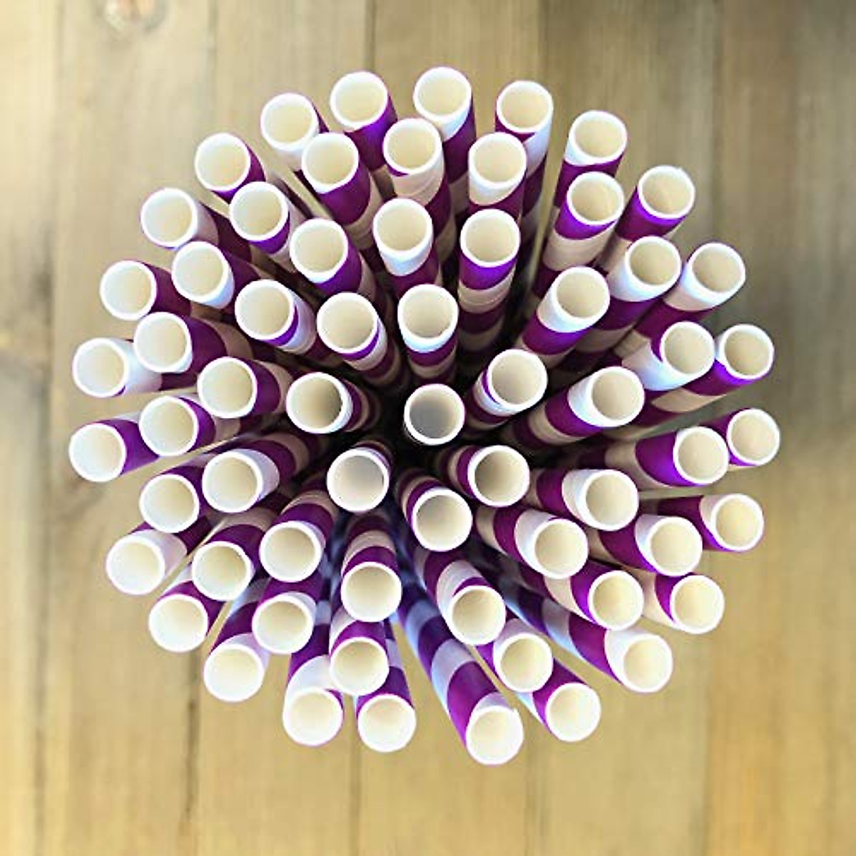 Stripe Paper Straws - Purple and White Straws - 7.75 Inches - 50 Pack Outside the Box Papers Brand