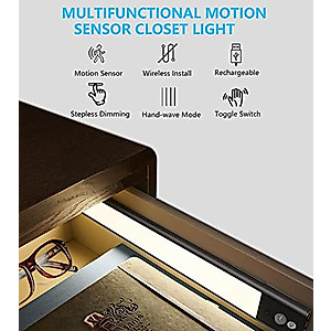 pinci 126 LED Under Counter Closet Lighting,Motion Sensor Cabinet Light,Magnetic Motion Activated Light,Wireless Dimmable Rechargeable Night Lights with Hand-Wave Sensor for Kitchen,Wardrobe,Kitchen…