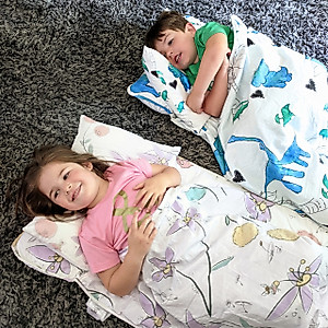 JumpOff Jo - Toddler Nap-Mat - Sleeping Bag for Kids with Removable Pillow and Ultra Soft Blanket for Preschool, Daycare, and Sleepovers - Fairy Blossoms