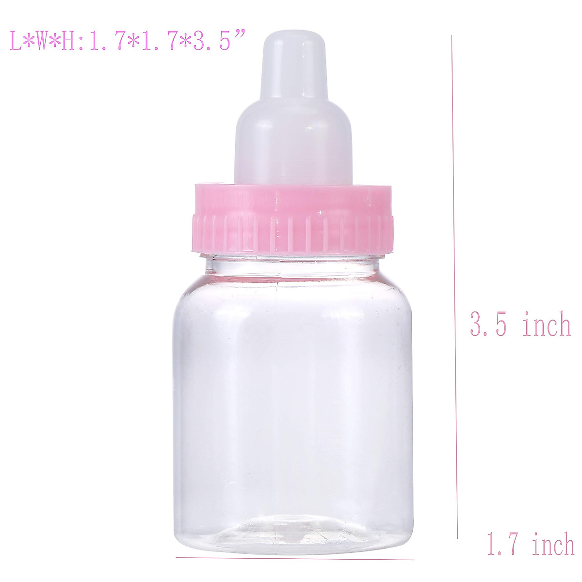 12 Pack Candy Bottles 10 Yards Ribbon and 48 Pack Acrylic Mini Pacifiers for Baby Shower Party Favors Decorations and Supplies by WeddParty (Pink A, 12)