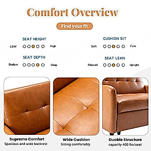 Gynsseh Sleeper Loveseat Pull Out Bed, 3-in-1 Convertible Sleeper Sofa Bed with Dual USB Ports, Faux Leather Adjustable Pull Out Loveseat Sleeper for Living Room Bedroom S2-brown