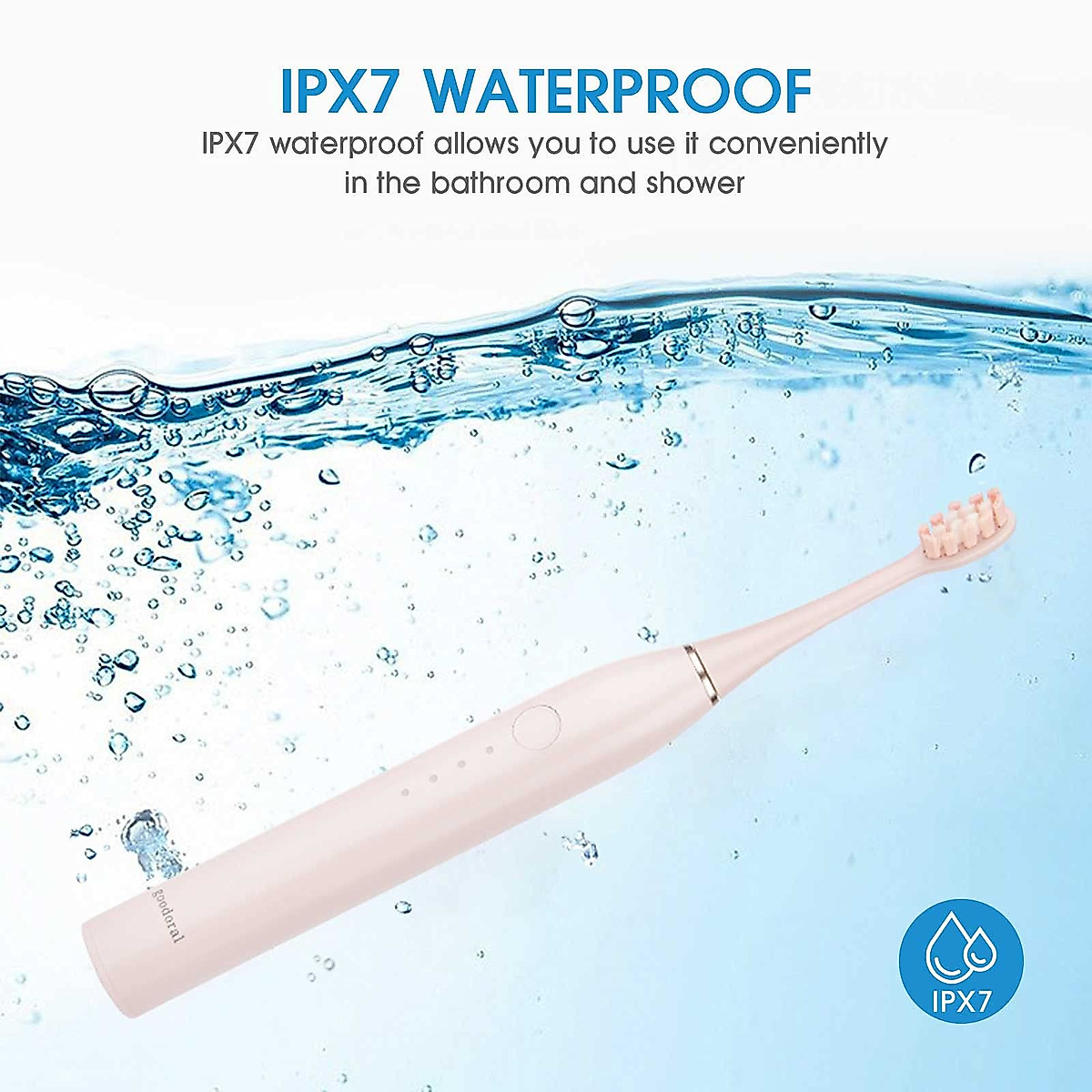 NC Sonic Electric Toothbrush, Goodoral Powerful Cleaning Rechargeable Waterproof Toothbrushes with 2 Brush Heads for Adults and Kids(Pink)