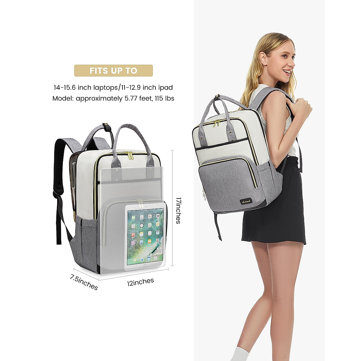 LOVEVOOK Laptop Backpack for Women 15.6 Inch, Travel Backpack Personal Item Size Carry On Bag, Women’S Computer Backpack Work Laptop Bag With Water-Resistant, College Backpack Teacher Nurse Bag, Grey