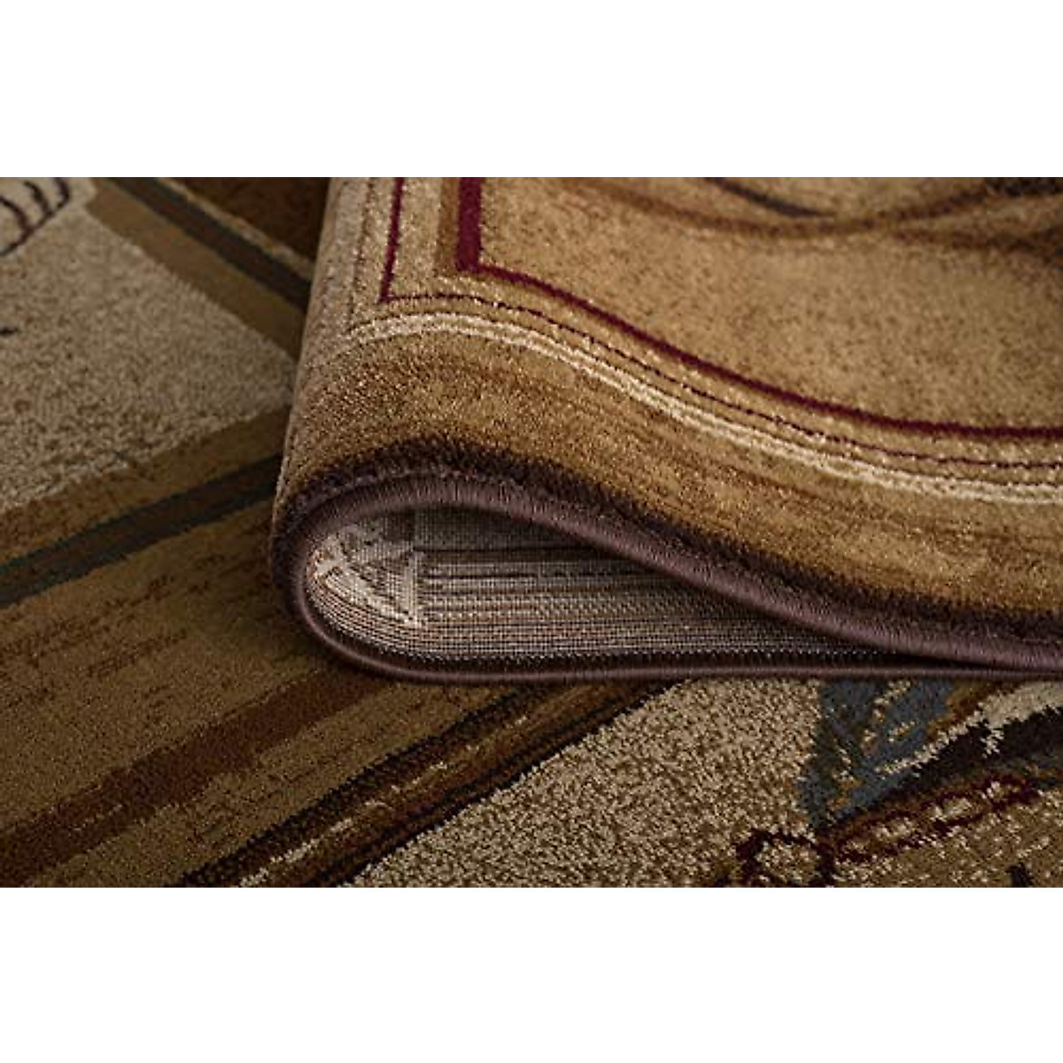 Trout Fishing Novelty Lodge Pattern Ivory Scatter Mat Rug, 2' x 3'