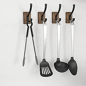 Walnut Wall Hooks 4 Pack - Coat Hooks Wall Mounted - Heavy Duty Entryway Wall Hangers for Hanging Towels, Clothes, Bags