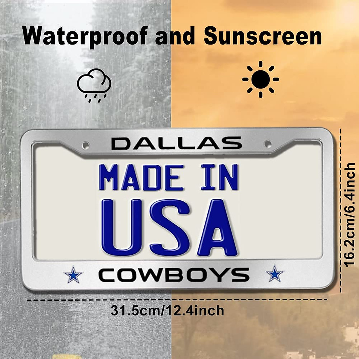 2 Pack Fit Cowboys License Plate Frames, Car Tag License Plate Cover for Cowboys,Silver