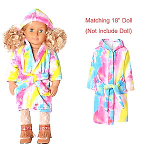 Jxstar Matching Girls&Doll Robe Kids Bathrobes American Girl Plush Fleece Tie Dye Pajamas,Size 6 7