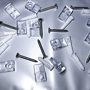 20-Piece Mirror Holder Clip Glass Crystal Clear Plastic Mirror Clip Fixing Clip Kit with Screws and Mirror Hanging Kit (Silver)