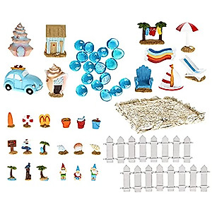 32 Pieces - Mini Fairy Garden Accessories Set Terrarium Kit Miniature Houses and Figurines Garden Decor Outdoor Village Scene Craft Kit (Beach Fairy Garden)