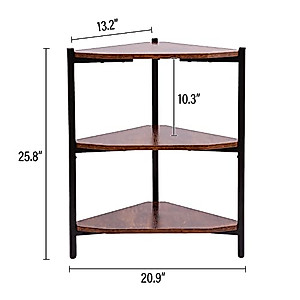 Tiita Corner Shelf, 3 Tier Corner Bookshelf Bookcase, Display Rack Shelf with Metal Frame, Industrial Corner Ladder Shelf Plant Shelf for Living Room, Home, Office, Kitchen