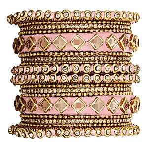 Aheli Matching Floral Kundan Silk Thread Chuda Chura Bangle Set Indian Traditional Bridal Fashion Jewelry for Women Girls Size