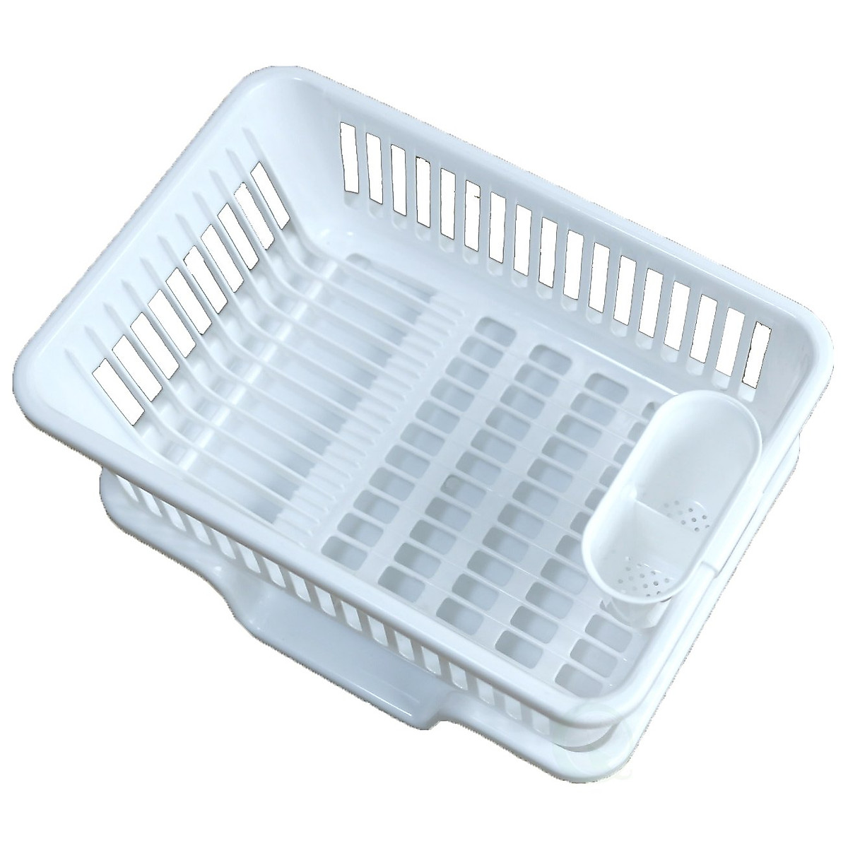 Basicwise Plastic Dish Rack with Drain Board and Utensil Cup