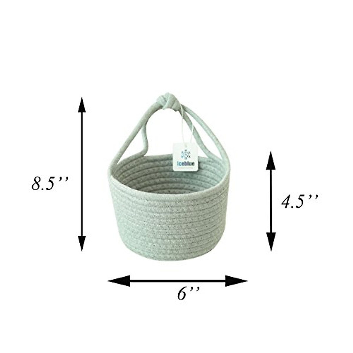 Iceblue 6''X4.5''Grey Round Cotton Rope Over Wall Door Closet Window Hanging Storage Basket