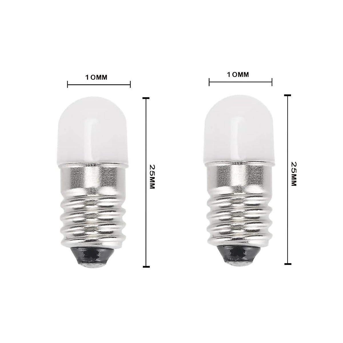 E10 LED Bulbs 12V Warm White AC/DC E10 Miniature Screw LED Lamps 0.5Watts 65Lm 12 Volt Miniature Flashlight Bulbs (10)
