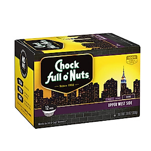 Chock Full o’Nuts Upper West Side Dark Roast, K-Cup Compatible Pods – Arabica Coffee in Eco-Friendly Keurig-Compatible Single Serve Cups, 12 Count (Pack of 1)