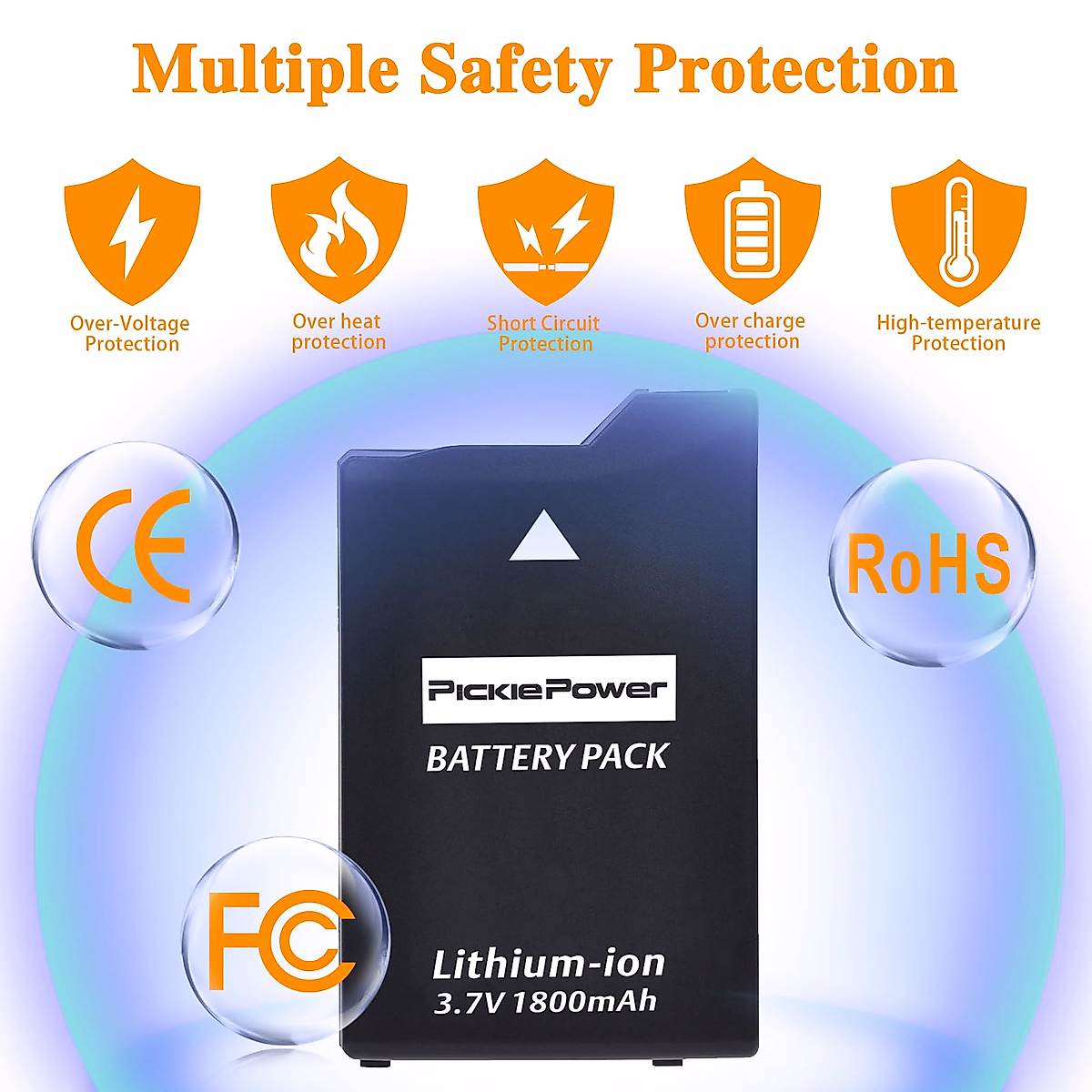 Pickle Power PSP 1000 Battery, 1800mAh PSP Battery and Charger Cable for Sony PSP 1000 PSP-110 (1001, 1002, 1003, 1004, 1005, 1006, 1007, 1008, 1010), PSP Fat Console