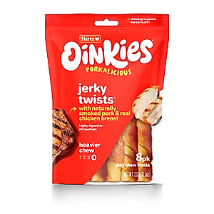 Hartz Oinkies Porkalicious Smoked Pig Skin Chicken Jerky Twists Dog Treats, 8 Count