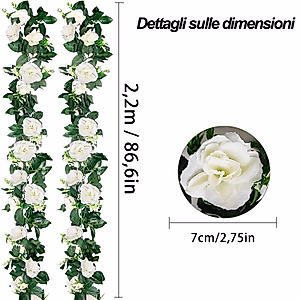 Menoeceus 2 Pack Artificial Silk Rose Vines Garland Fake Flower Plants Arts Hanging Decoration for Outdoor Indoor Home Kitchen Garden Office Wedding Ceremony Hotel Party Art Decor (White)