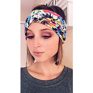 DRESHOW 4 Pack Boho Cotton Non-Slip Headbands for Women Girls Yoga Workout Running Knotted Turban Floral Elastic Head Wrap