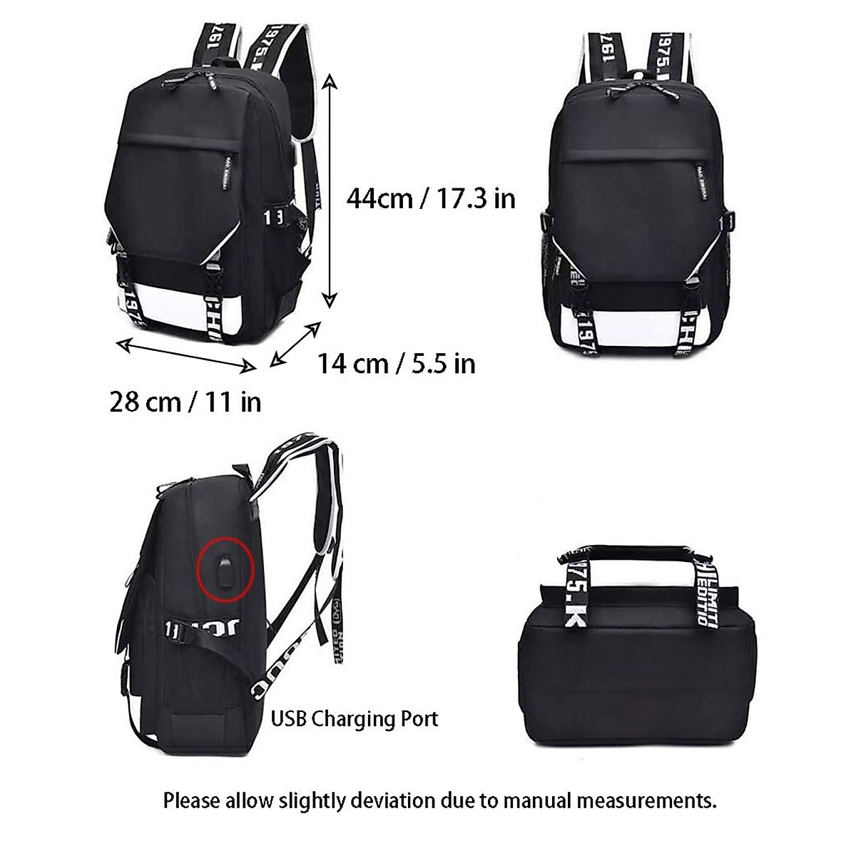 WANHONGYUE Attack on Titan Anime Luminous Laptop Backpack Rucksack Travel Sports Casual Daypack with USB Charging Port Black / 14