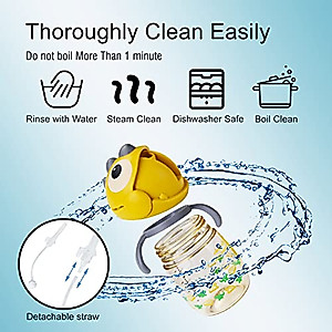 Sippy Cup for Baby Months 6+, Weighted Straw PPSU Non Spill Cup for Toddlers, Baby Straw Cup with Handles, Spill-Proof, Leak-Proof Soft Spout Cup 240ml, BPA Free (Yellow)