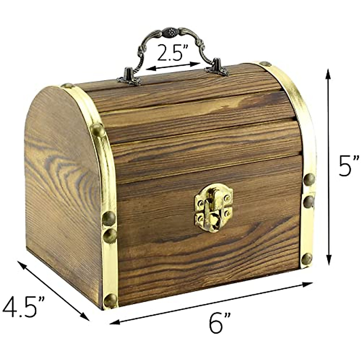 Attatoy Wooden Pirate Treasure Chest with 240 Colored Jewels (Plastic Gems); 6" x 4.5" x 5" Antique Style Wood Box; 1 Lb. Acrylic Gemstones