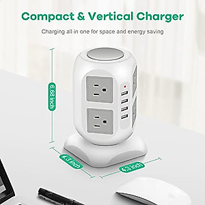 Power Strip Tower 15 ft Long Extension Cord - 8 Outlets Power Surge Protector with 4 USB Ports - Multi Plug Outlet Extender - Multiple Outlets Charging Station for Multiple Devices, Phone, Computer
