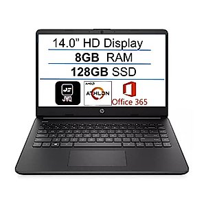 2022 Newest HP 14 Inch Premium Laptop, AMD Athlon Silver 3050U up to 3.2 GHz(Beat i5-7200U), 8GB DDR4 RAM, 128GB SSD, 1-Year Office 365, Bluetooth, Webcam, WiFi, Type-C, HDMI, Win 10 S, Black+JVQ MP