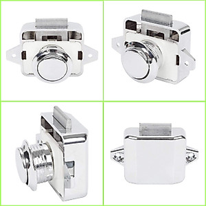 LESOLEIL Push Button Latch Locks - 10 Pcs RV Cabinet Door Push Lock Catch Keyless Knob for Camper Van Motorhome Caravan Boat Silver