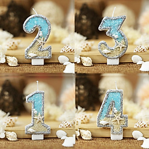 ElekFX 2nd Birthday Candle for Cake, Beach Starfish Sequins Number Cake Candles, 2.76 inch Number 2 Birthday Decorations, Cake Topper Decoration for Birthday Party (Number 2)