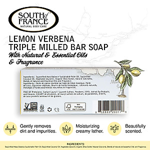 Lemon Verbena Clean Bar Soap by South of France Clean Body Care Triple-Milled French Soap with Organic Shea Butter + Essential Oils Vegan, Non-GMO Body Soap 6 oz Bar 4 Pack