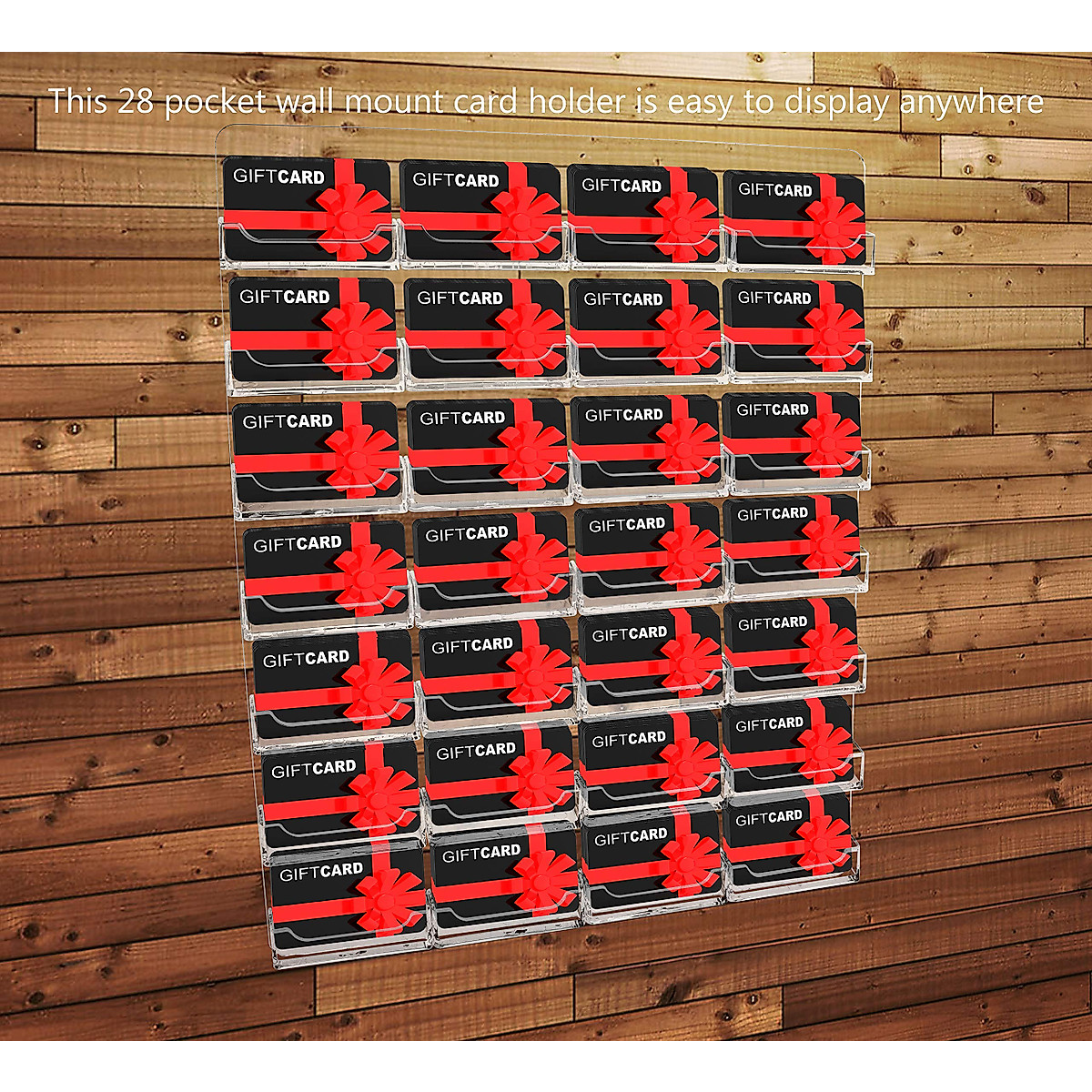 Marketing Holders Hanging Business Card Holder with Hardware for 3.5" x 2" Contact or Appointment Cards Clear Acrylic 28 Pocket Rack for Schools and Corporate Meeting Rooms