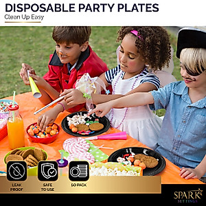 Amcrate Disposable Plastic Plates Black, 10.4 Inches Plastic Dinner Plates, Strong and Sturdy Disposable Plates for Party, Dinner, Holiday, Picnic, or Travel Party Plates, Pack of 50