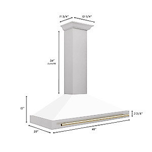 ZLINE 48 in. Autograph Edition Convertible Fingerprint Resistant DuraSnow® Stainless Steel Range Hood with White Matte Shell and Polished Gold Handle (KB4SNZ-WM48-G)